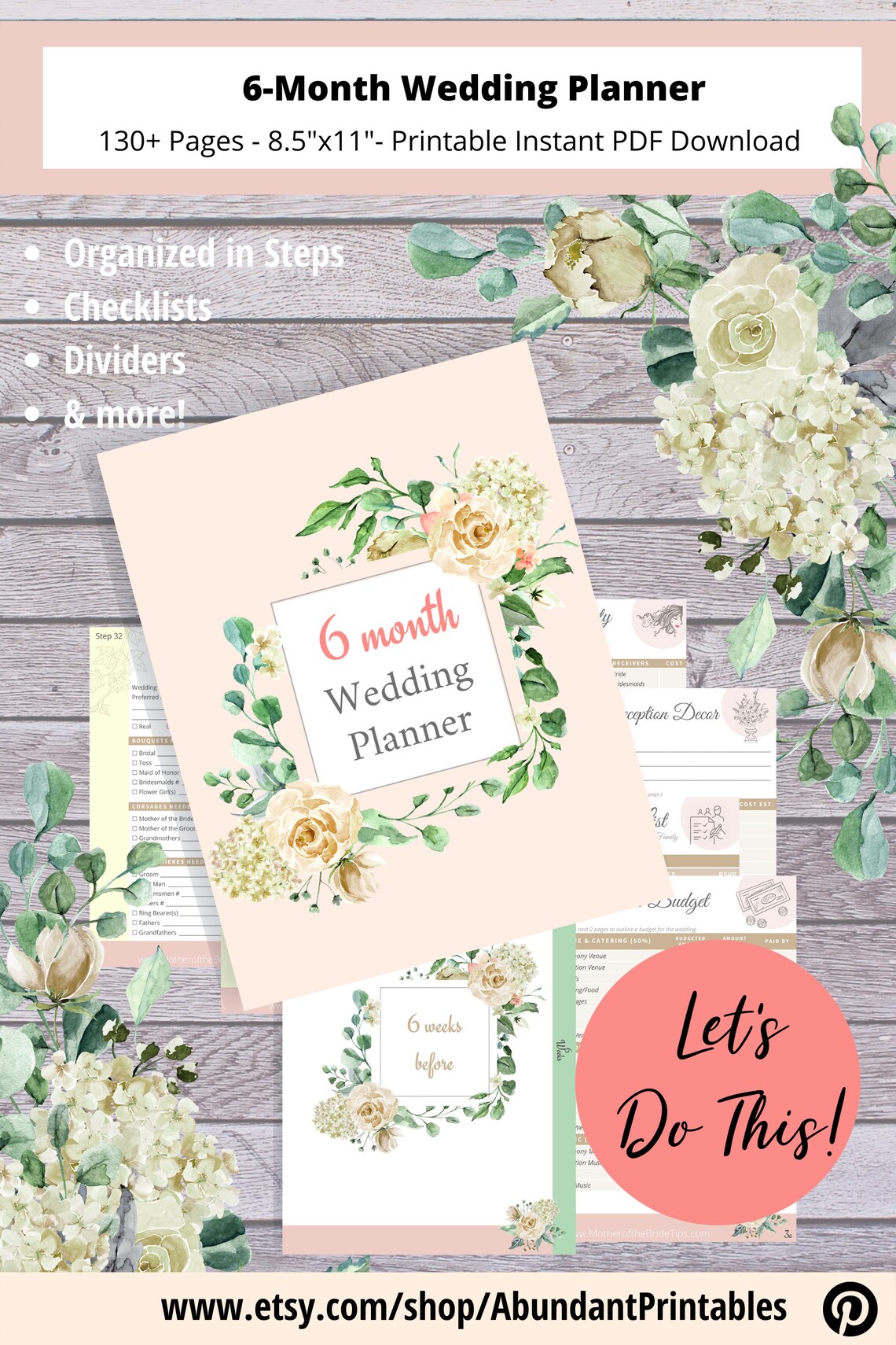 6-month Wedding Planner DIY Printable PDF Download for Your Binder ...