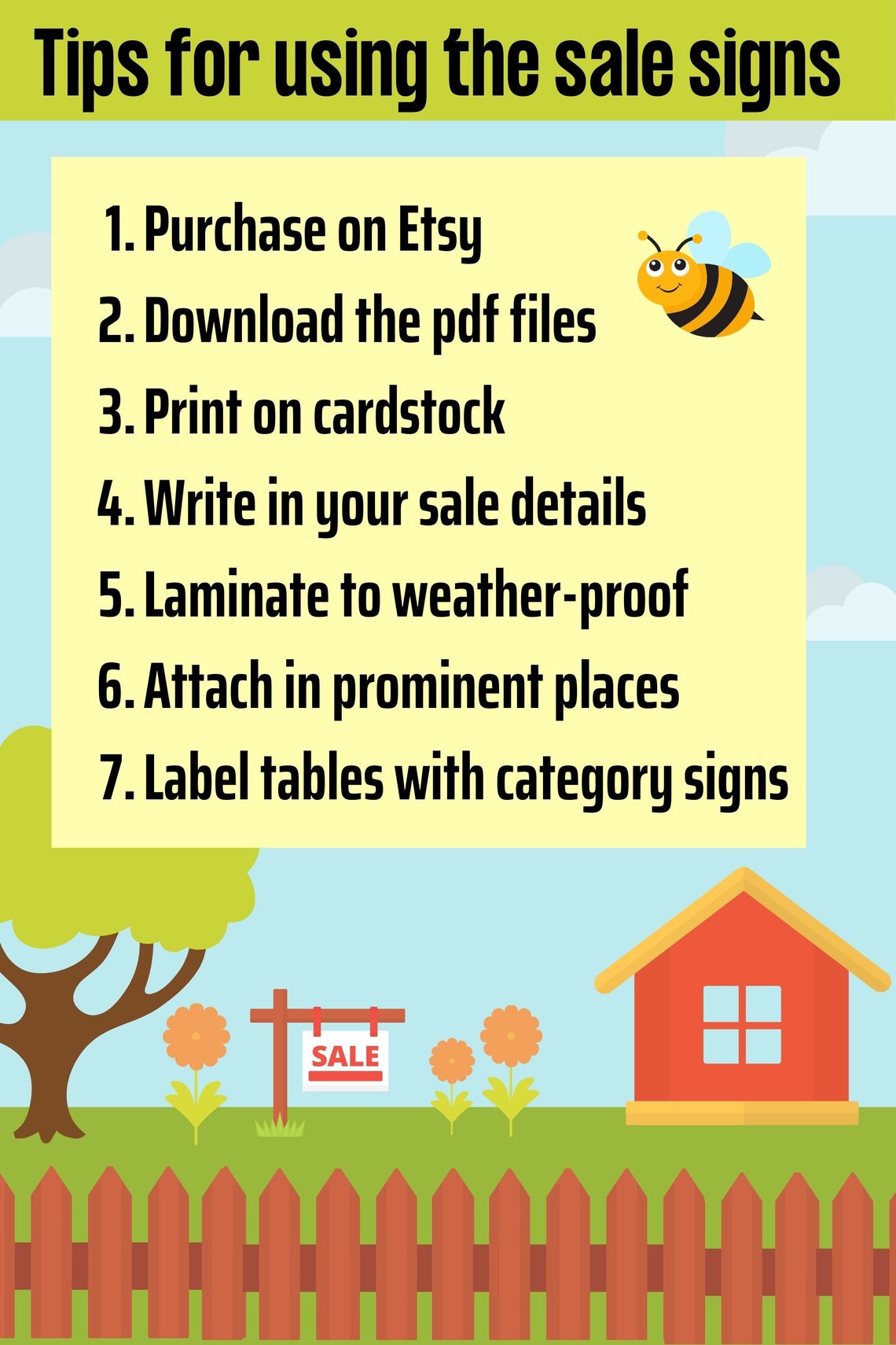 Printable category signs to help you organize your yard sale | Etsy