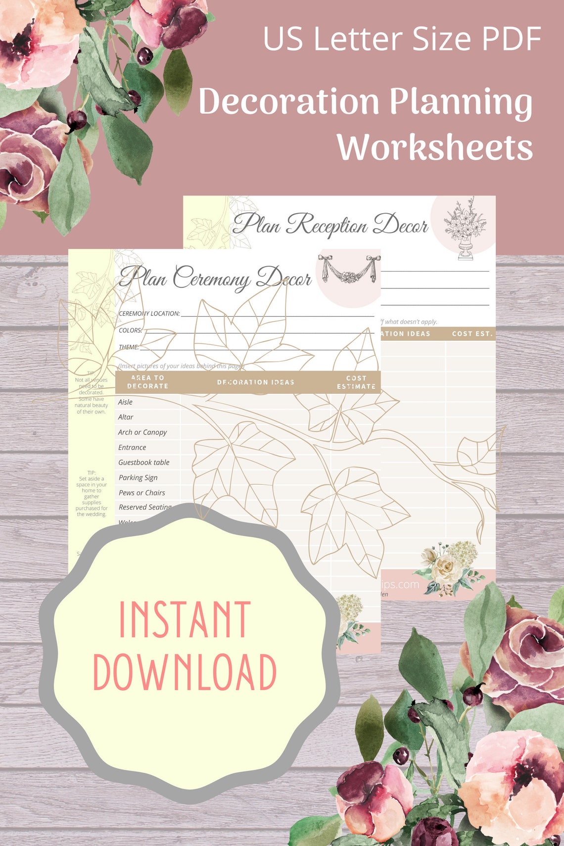Wedding Decoration Worksheets/checklists for Your Wedding Planning ...