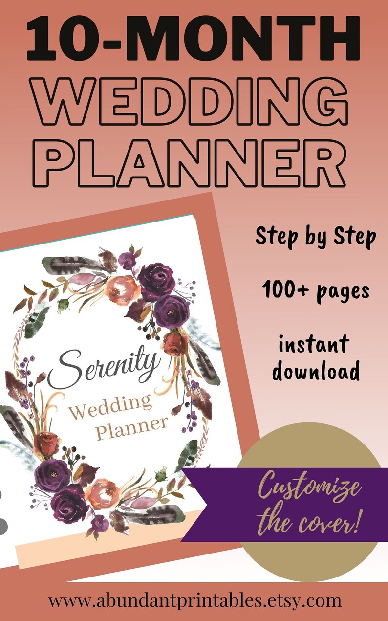10-month Printable Wedding Planner, Boho Wedding Planner Printable 10 ...