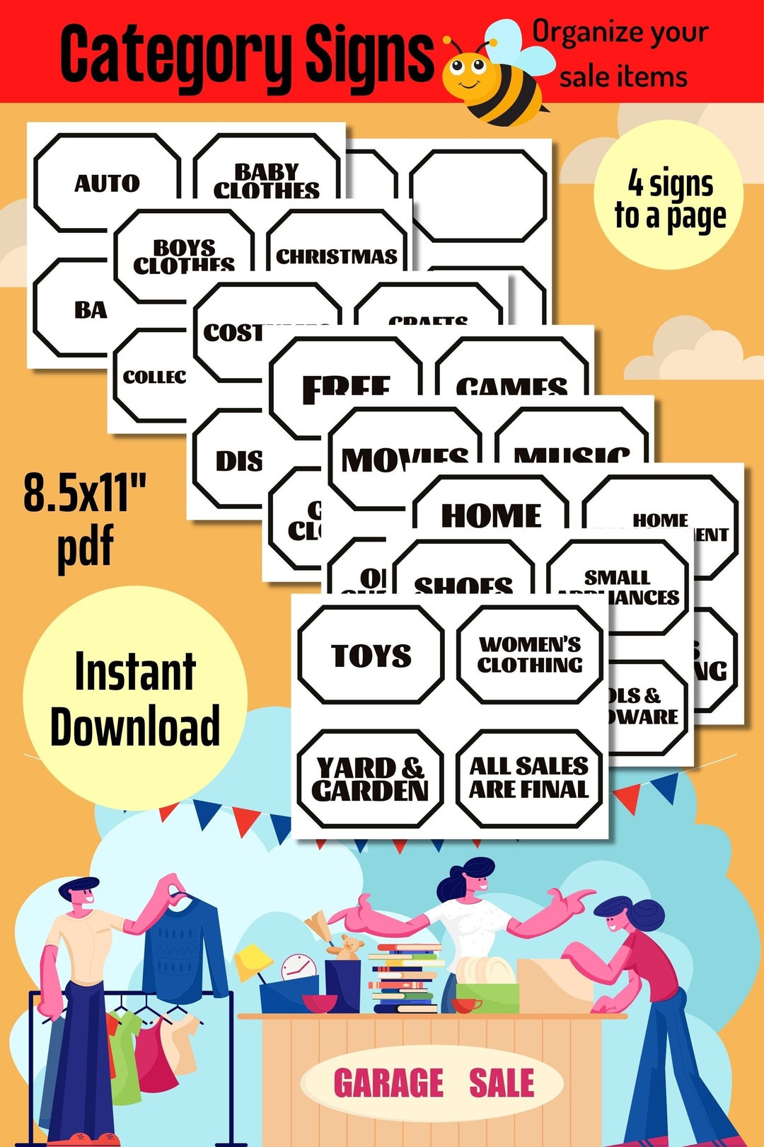 Printable Category Signs to Help You Organize Your Yard Sale, Garage ...