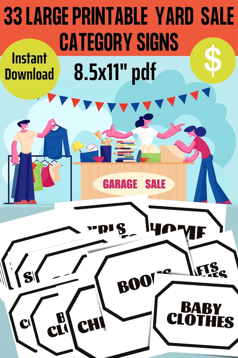 Printable Category Signs to Help You Organize Your Yard Sale, Garage ...