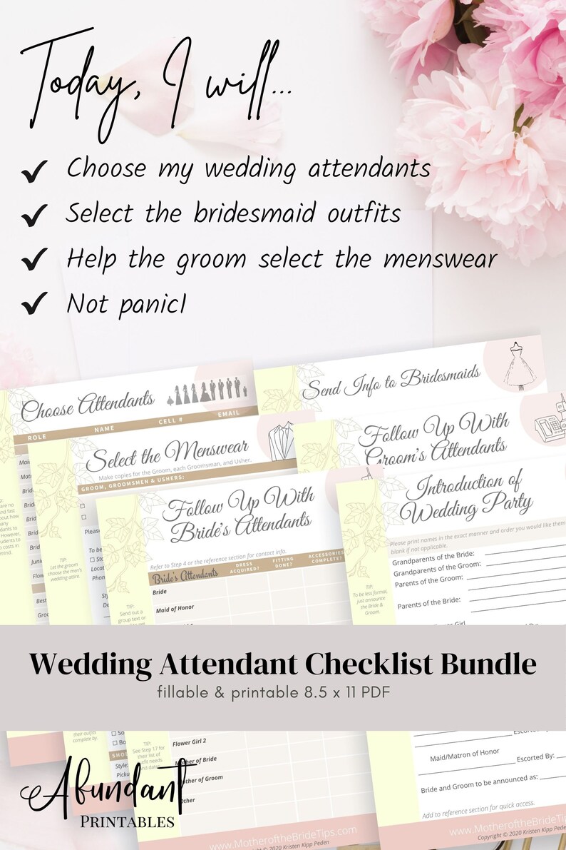 Wedding Attendant Checklist Bundle / Wedding Worksheets / Wedding ...