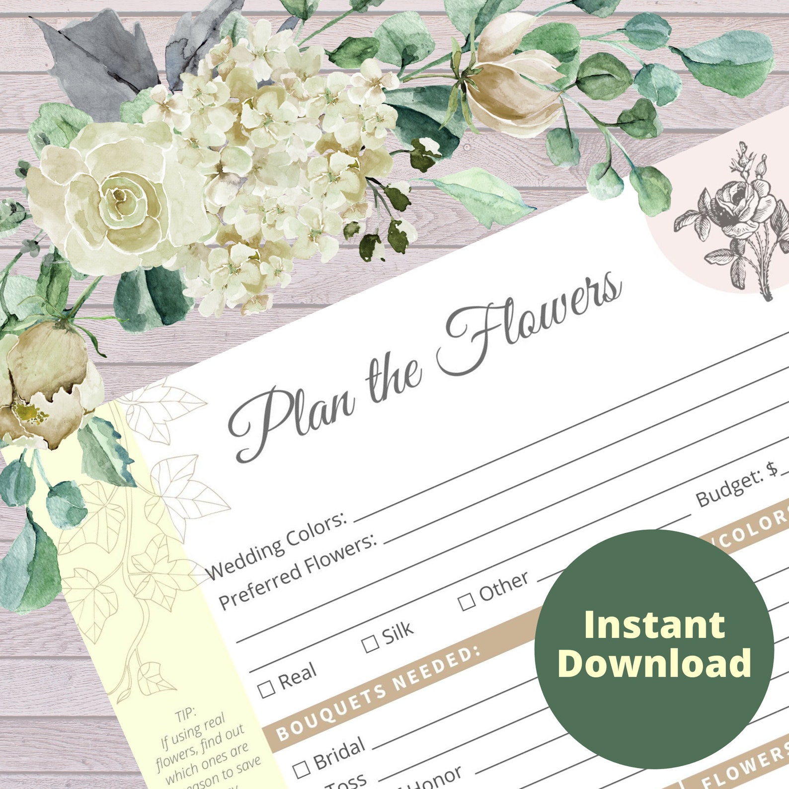 Wedding Flower Planning Worksheets/ Checklists for Wedding Planner ...