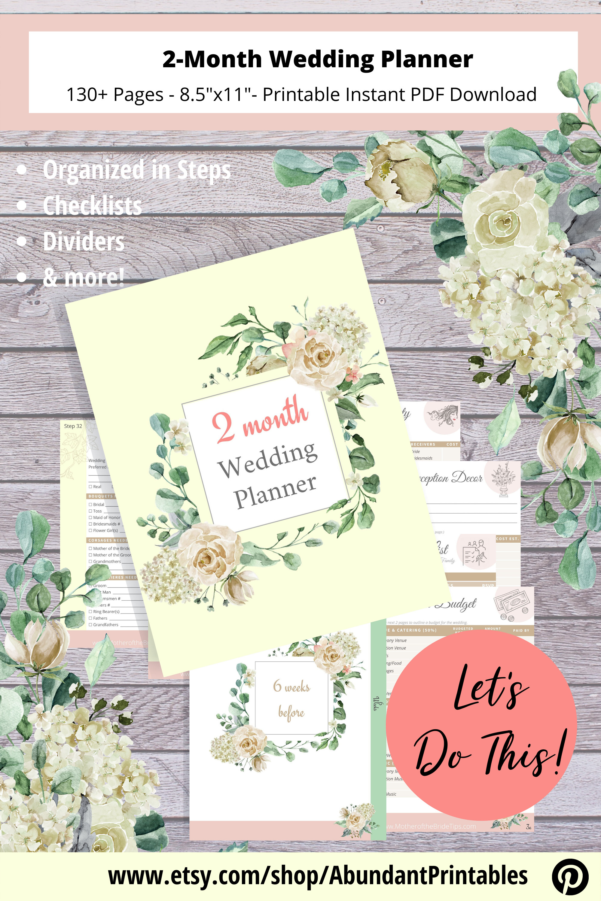 2-month Wedding Planner - DIY Wedding Planner Book - Printable Wedding ...