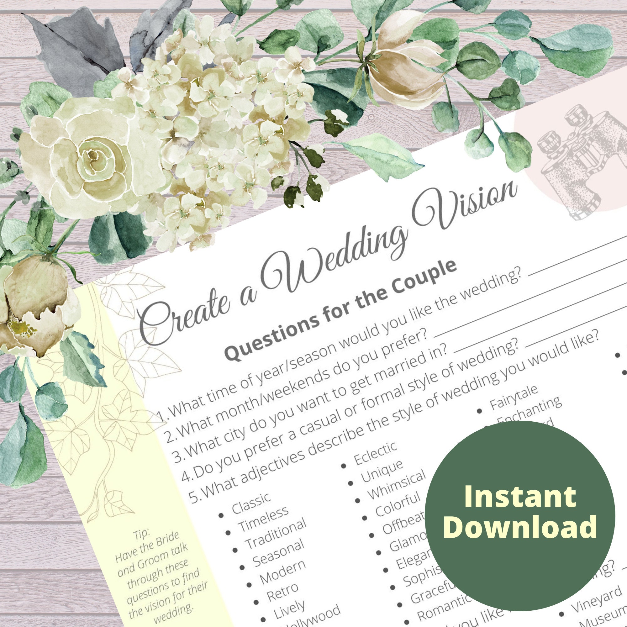 Wedding Vision Worksheets / Checklists Printable Download Pdf File to ...