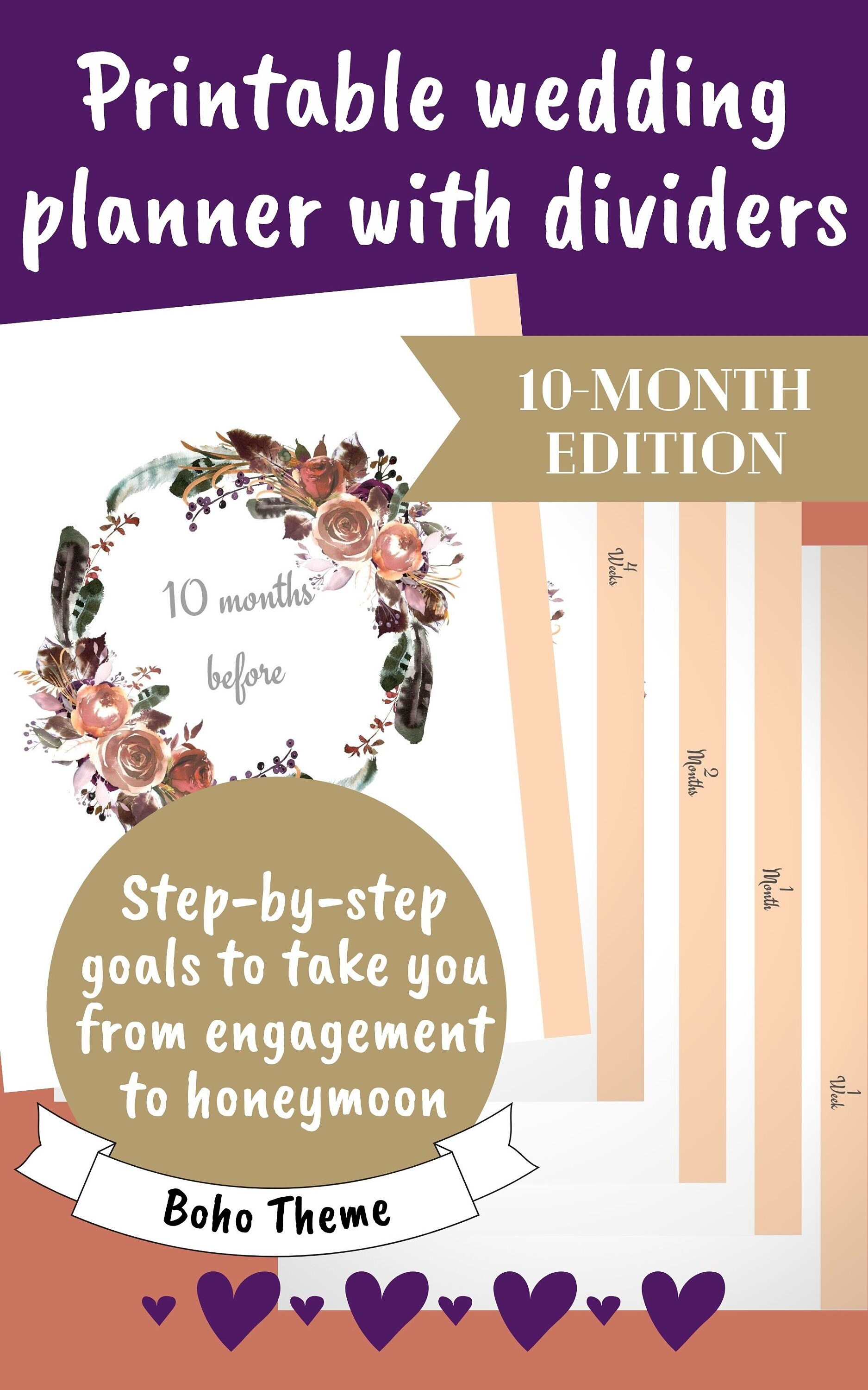 10-month Printable Wedding Planner, Boho Wedding Planner Printable 10 ...