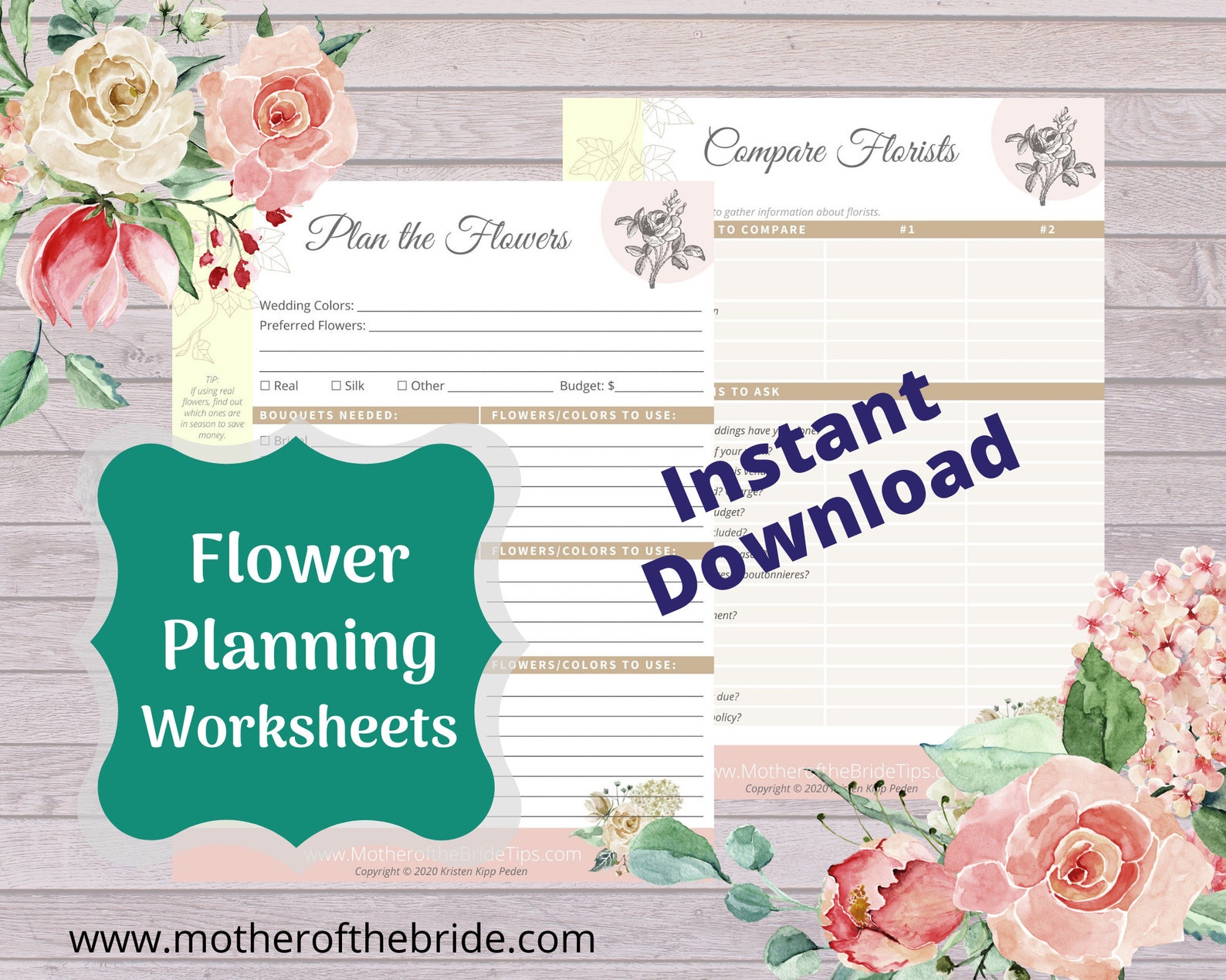 Wedding Flower Planning Worksheets/ Checklists for Wedding Planner ...