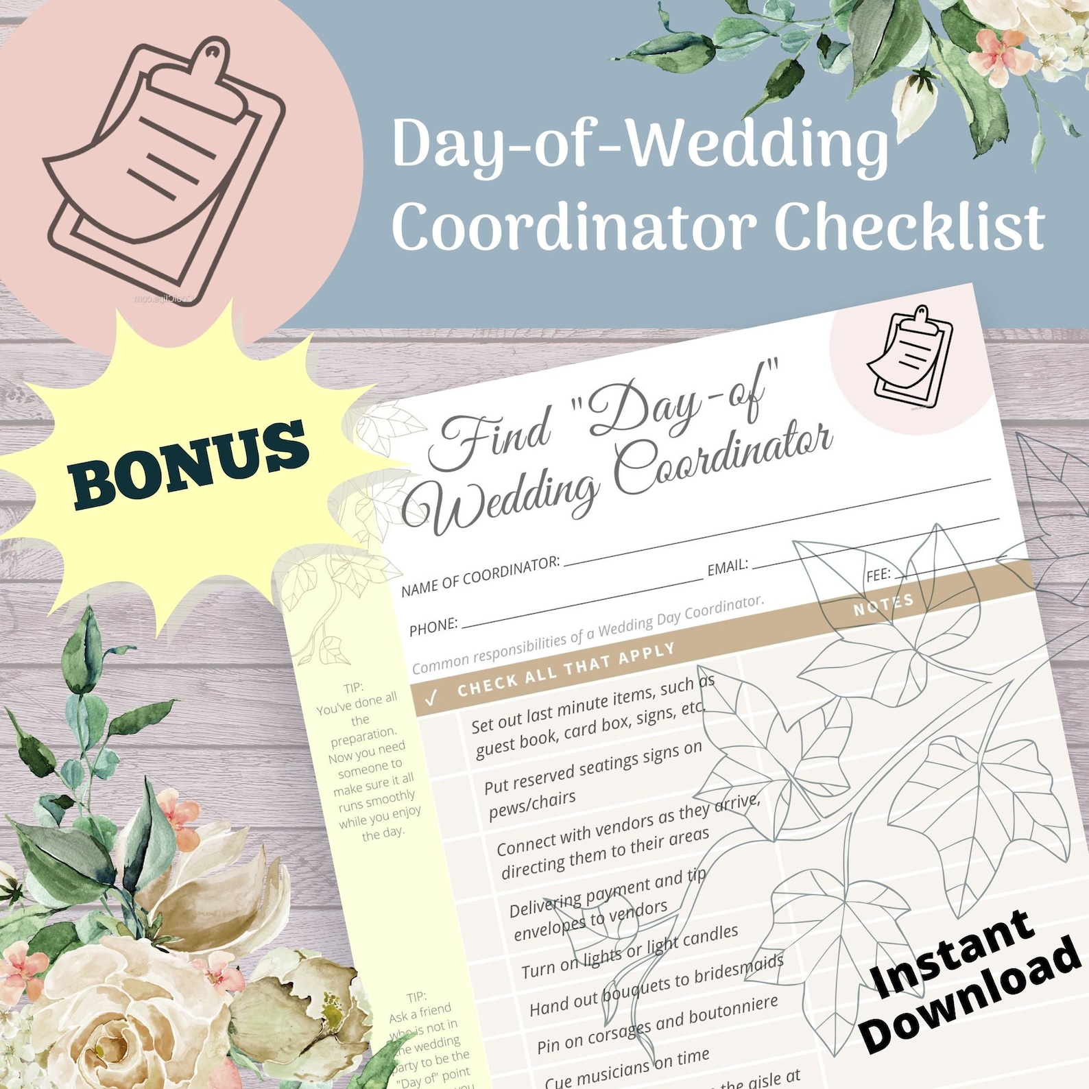 Wedding Day Checklist PDF Bundle to Print for Your Wedding Planner ...