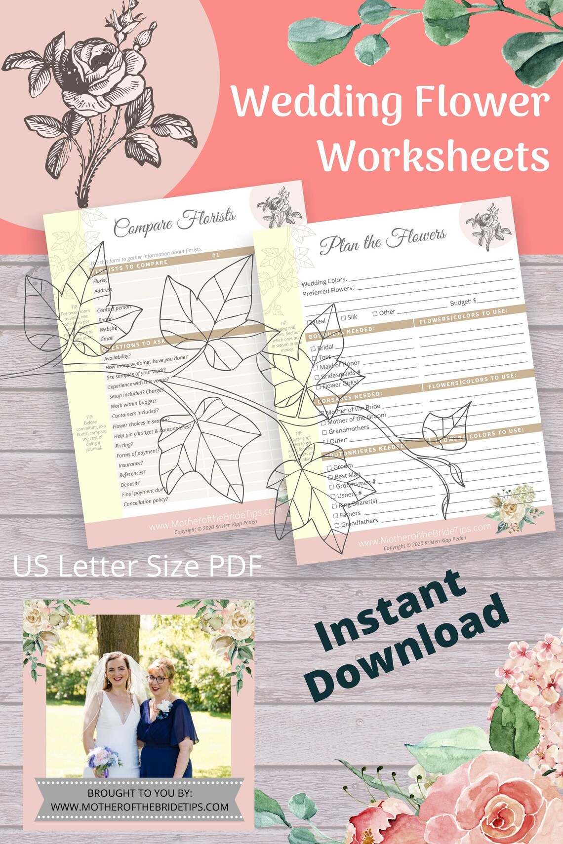 Wedding Flower Planning Worksheets Checklists For Wedding Etsy