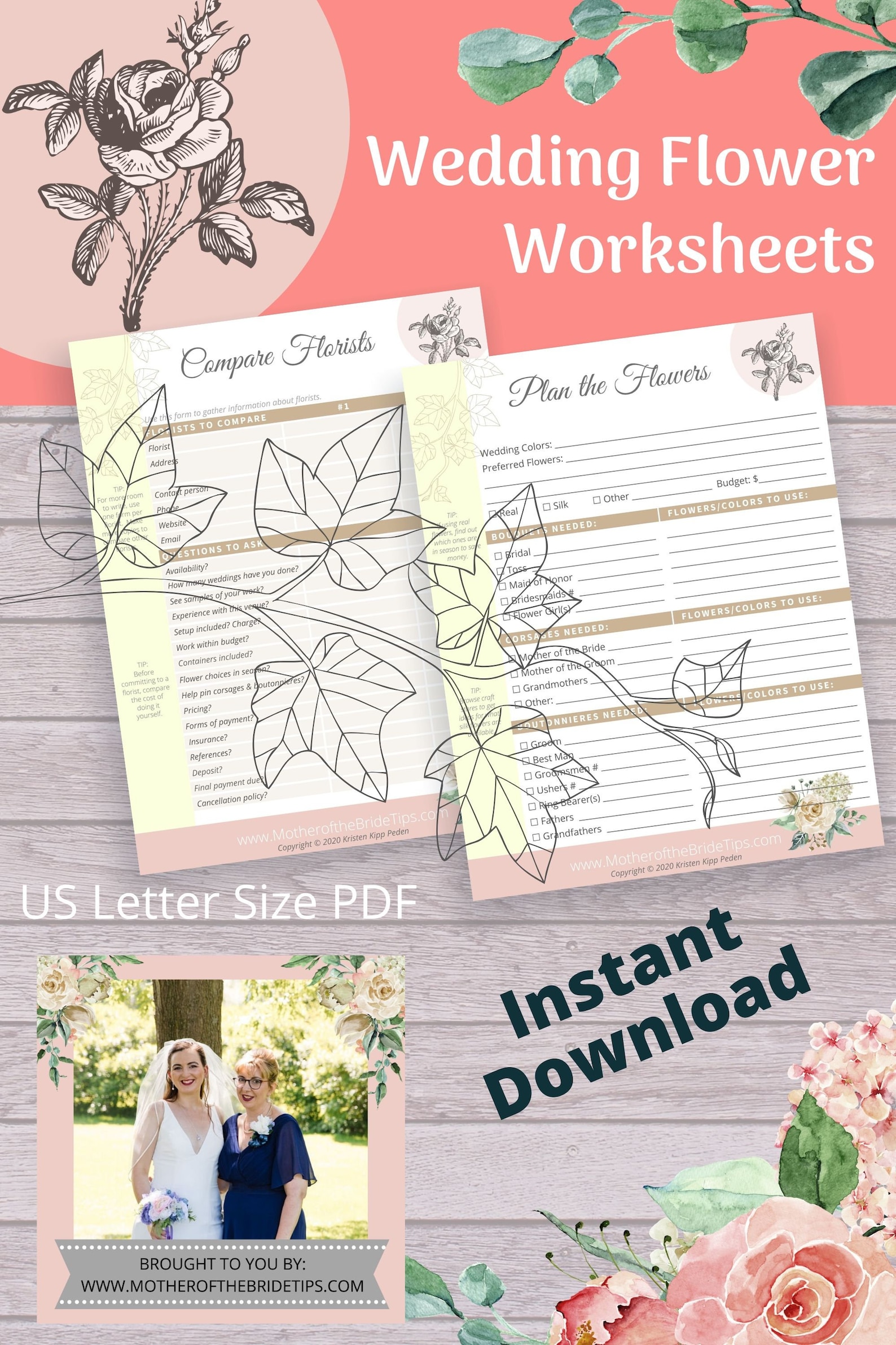 Wedding Flower Planning Worksheets/ Checklists for Wedding Planner ...
