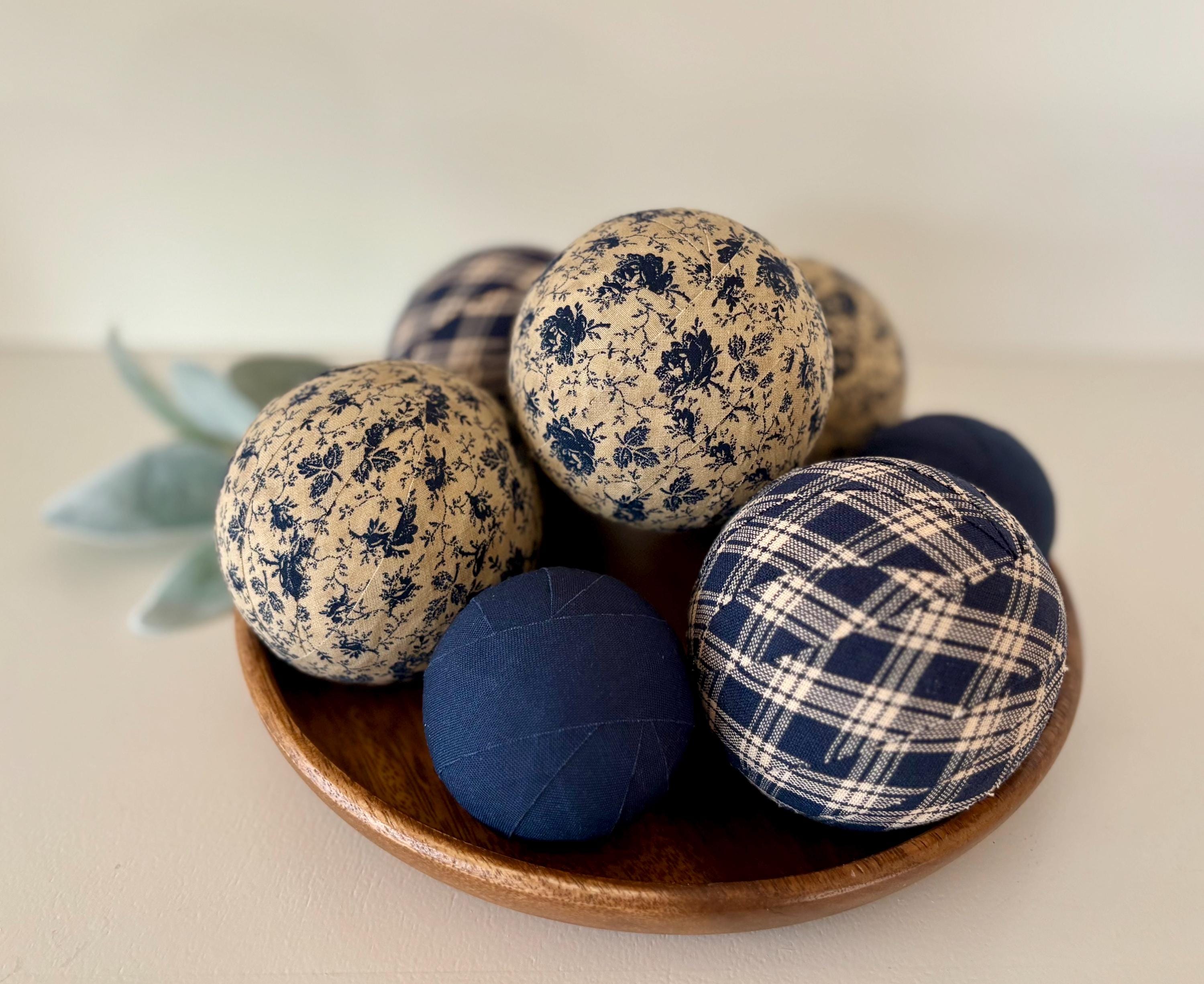 Decorative Bowl Fillers / Rag Balls / Farmhouse / Blue Floral & Plaid ...