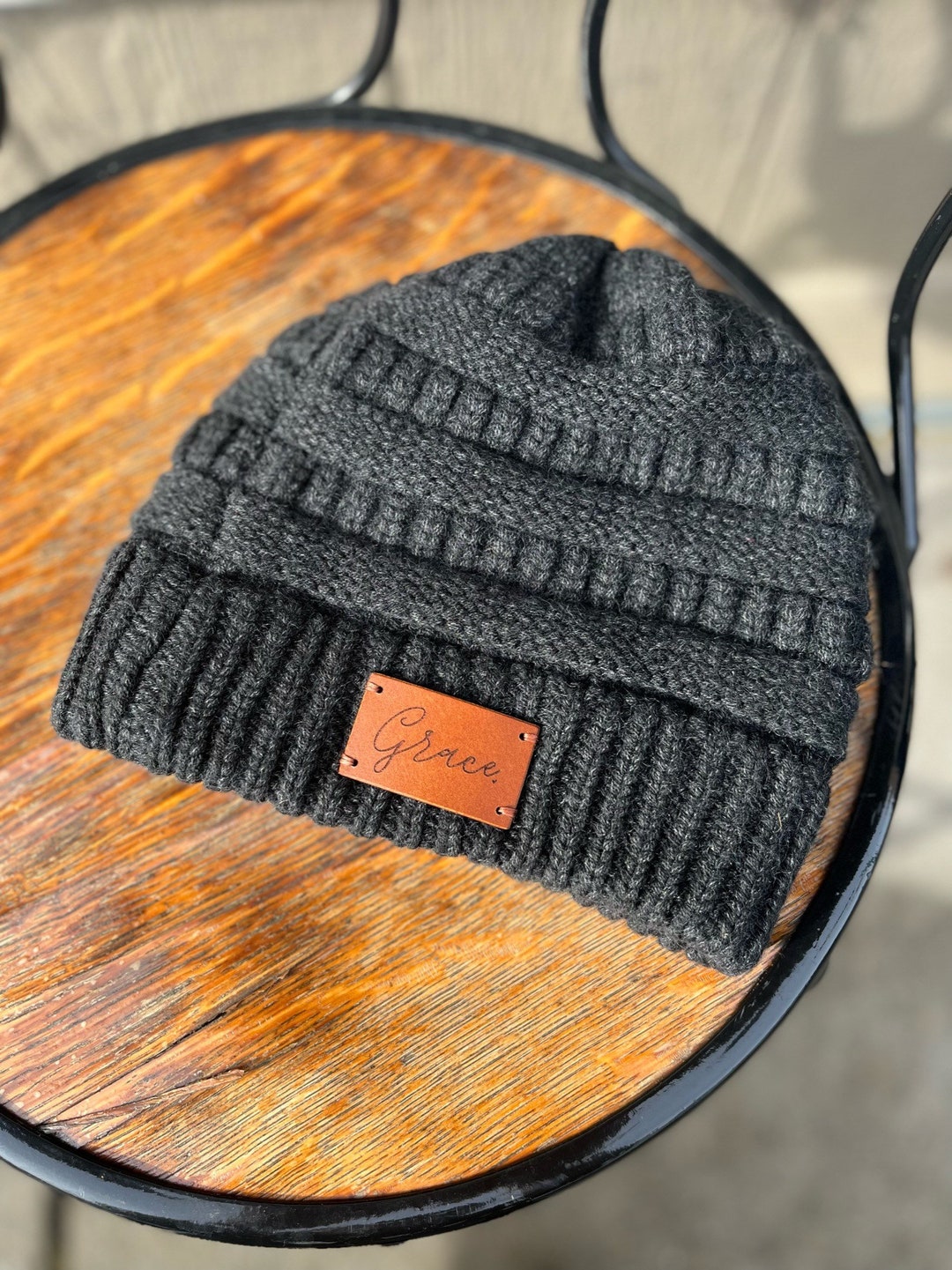 Custom Leather Patch Beanies - Etsy