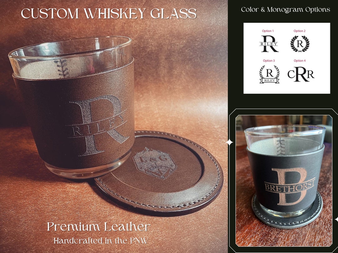 Monogrammed Whiskey Glass Personalized With Leather Sleeve - Etsy