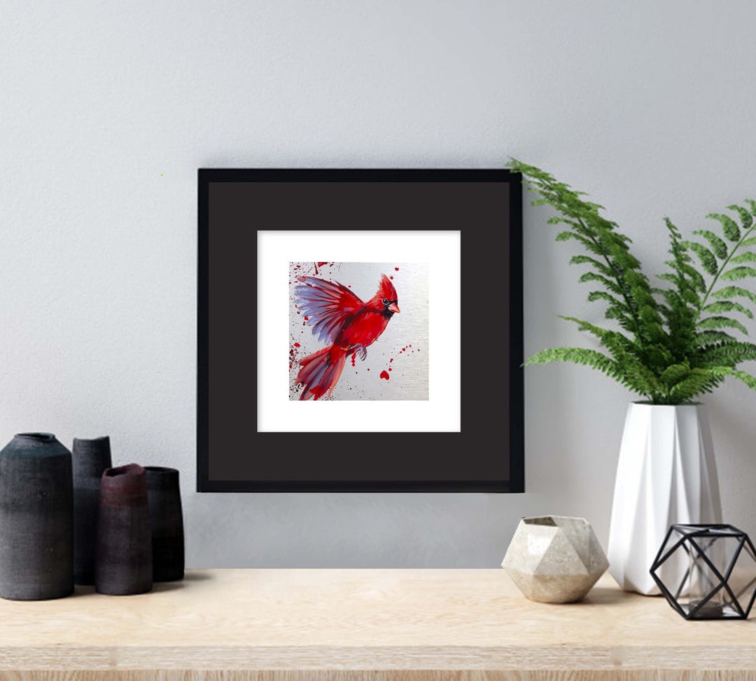 Cardinal Fine Art Print, Bright Red Cardinal Painting, Paint Splashes ...