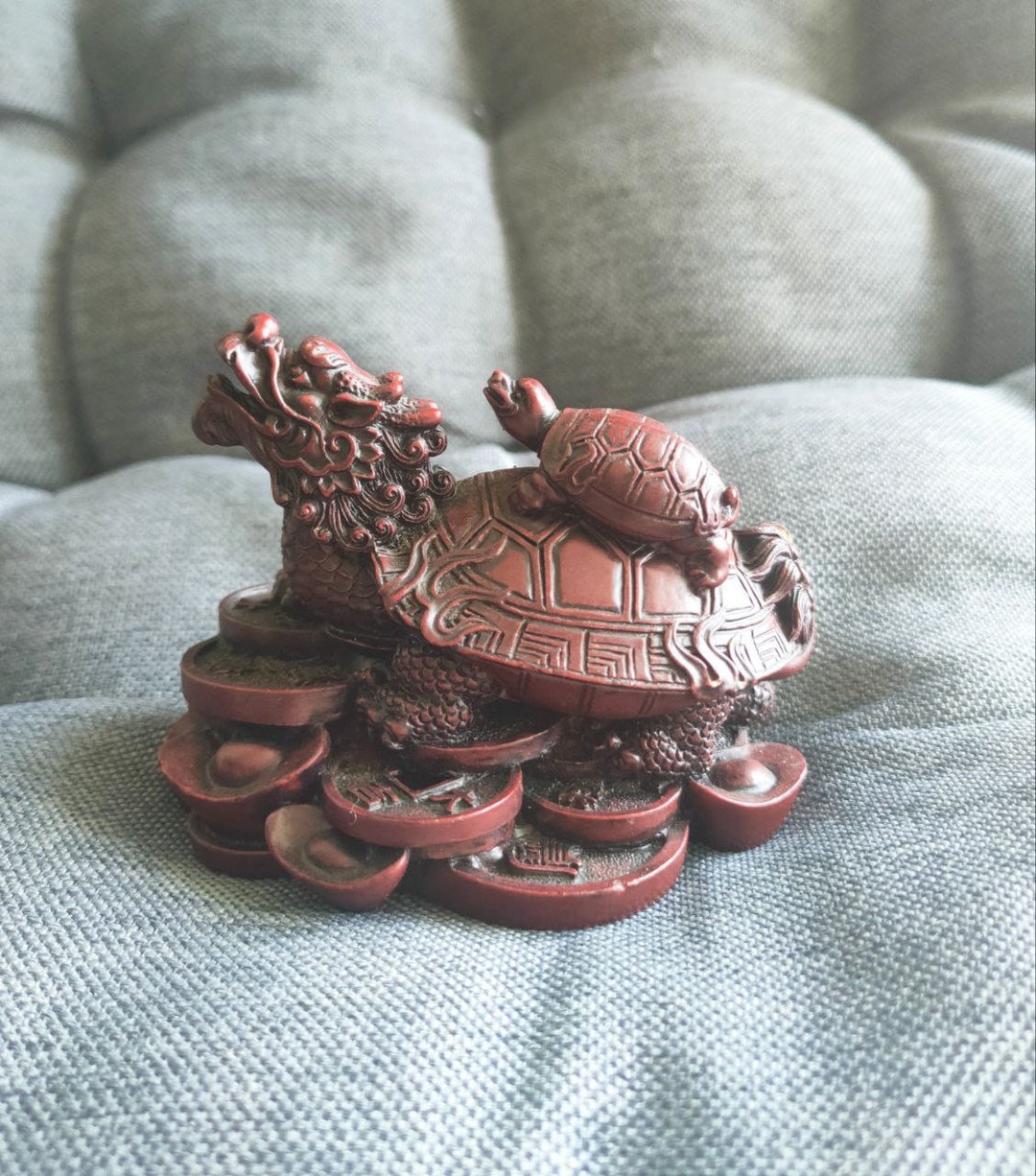 Vintage Chinese Feng Shui Dragon Turtle & Tortoise Sitting on Coins ...