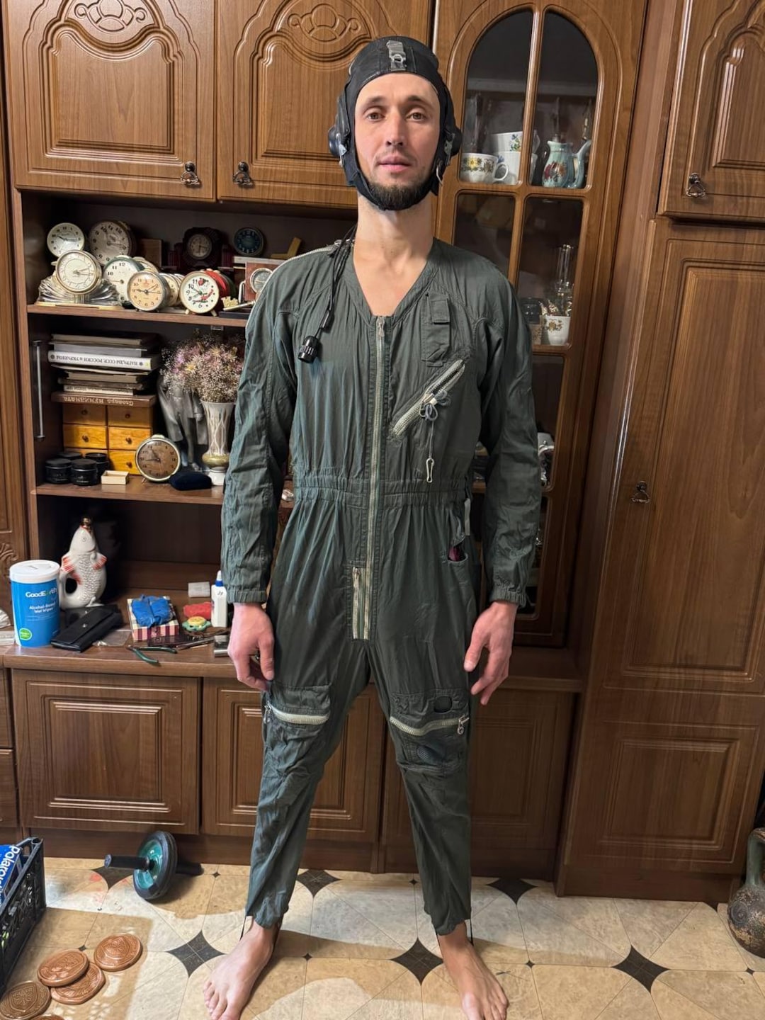 Vintage USSR Air Force Flight Suit With Leather Helmet. Original P9 ...