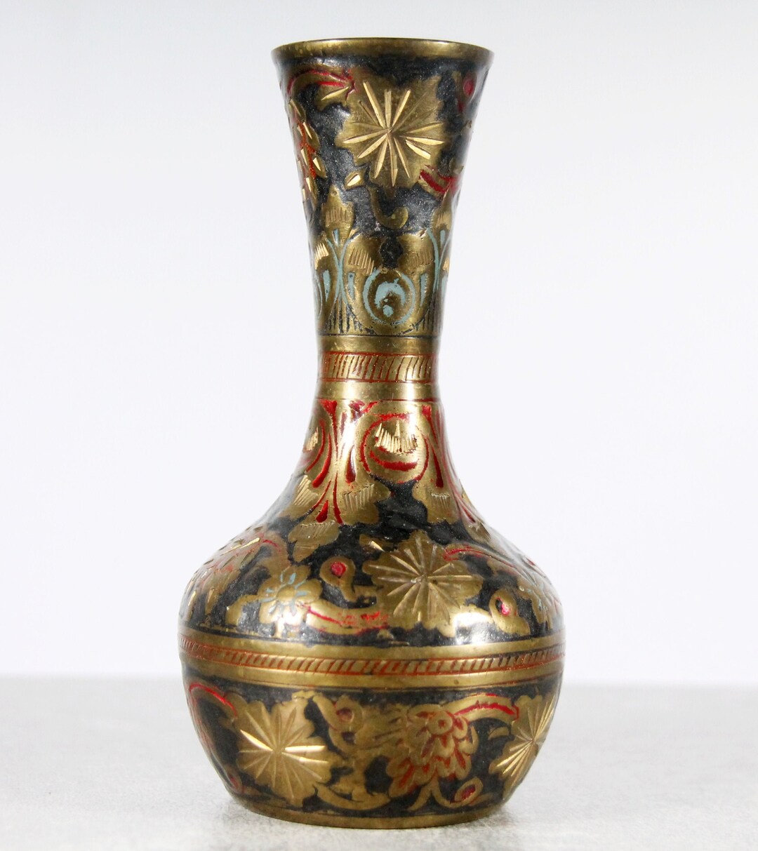 Vintage Small Bronze Vase, Hand Painted in Enamel Brass. - Etsy