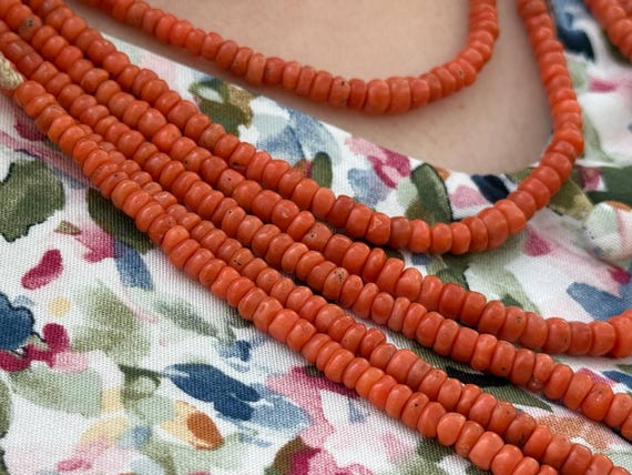 Antique Salmon coral Necklace, Mediterranean Coral Be… - Gem