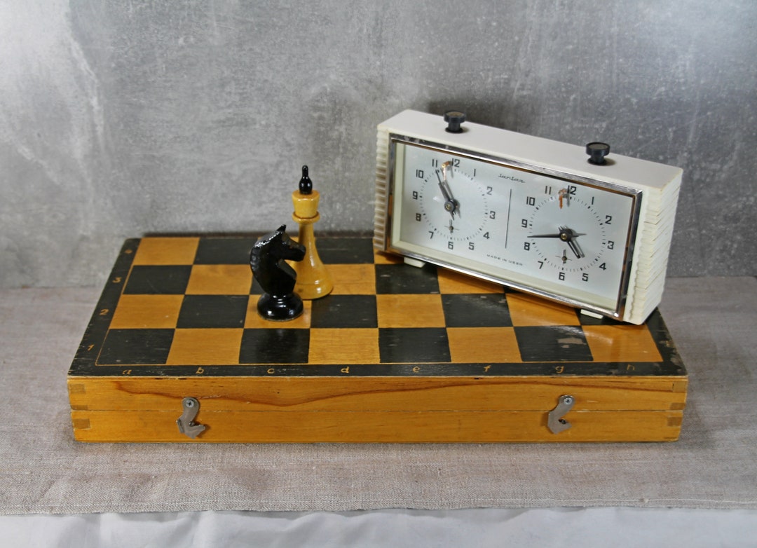 Vintage Wooden Chess Set With Clock, Soviet Table Game - Etsy