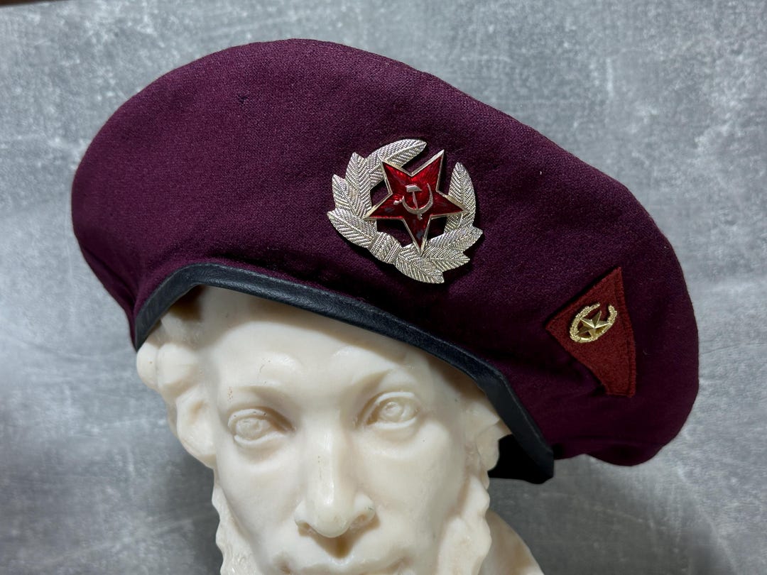 USSR Army Military Style Red Burgundy Paratrooper Beret, Soviet Badge ...