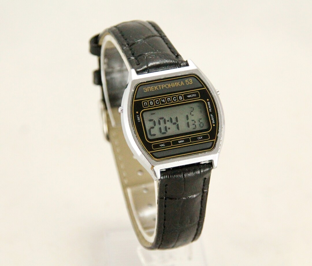 Vintage Soviet Electronics 53 Digital Watch, Brass Case, PU Leather ...
