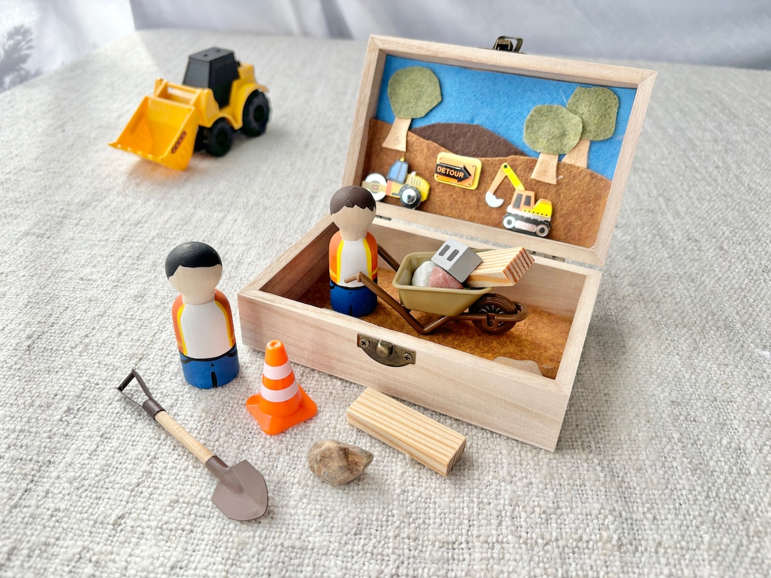 Construction Site Peg People Play Set, Gift for Boys, Travel Toy ...