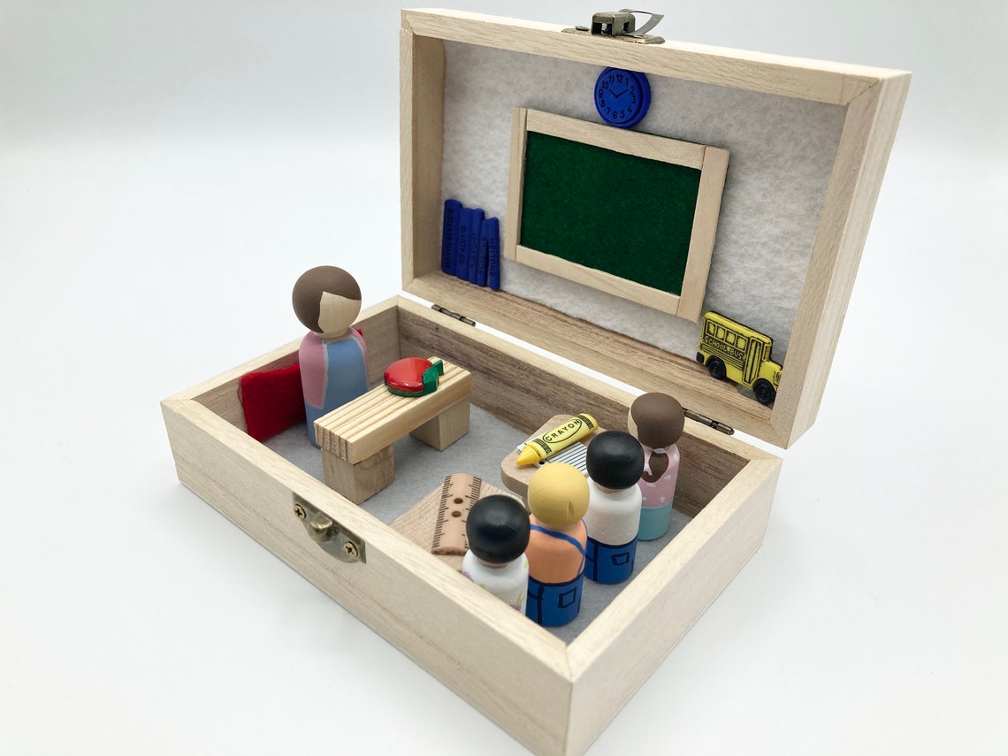 Peg People School Play Set Peg People Teacher Wooden Toy - Etsy