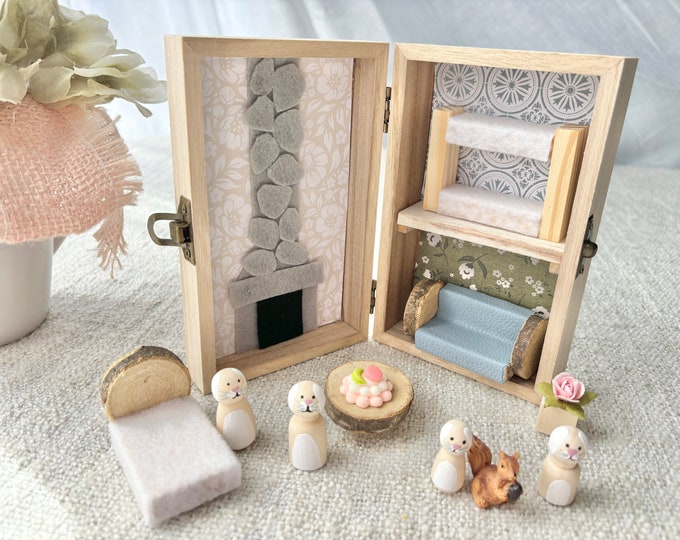 Mini Bunny House Play Set, Peg Doll Play Set, Travel Toy for Kids, Gift ...