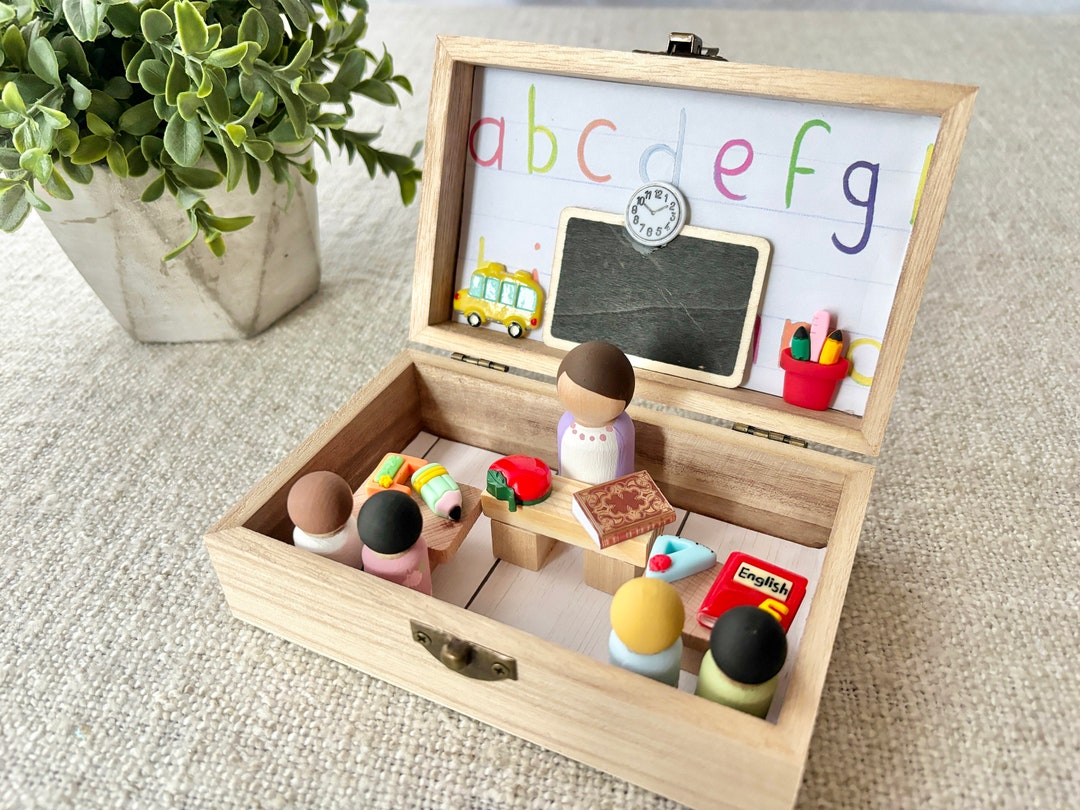 Peg People School Play Set, Peg People Teacher, Wooden Toy, Gift for ...