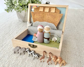 Noahs Ark Peg People Play Set, Bible Story Peg Dolls, Travel Toy for ...