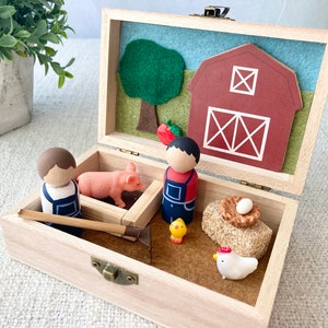 Farm Peg People Play Set, Barn Animals, Mini Travel Set, Gift for Kids ...