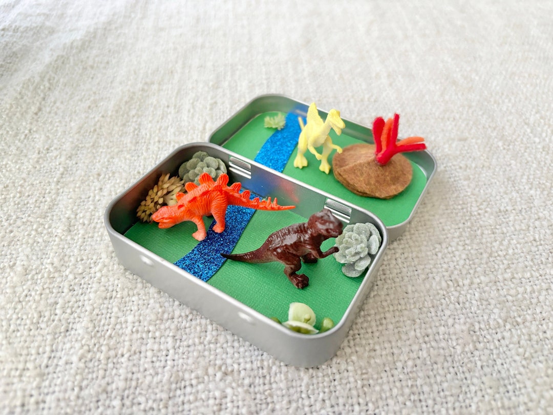 Dinosaur Tin Box Play Set, Travel Toy for Kids, Pocket Toys, Gift for ...