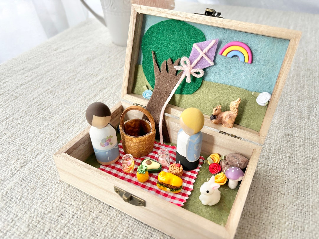Peg Doll Picnic in the Park Play Set, Travel Toy for Kids, Gifts for ...