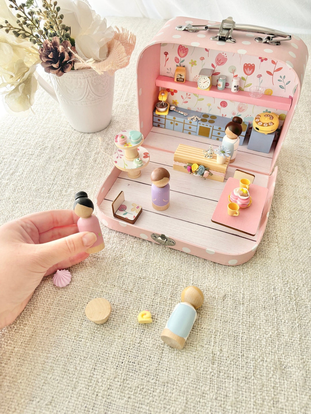 Bakery Peg Doll Playset, Suitcase Play Kit, Toy Bakery , Gift for Girls ...
