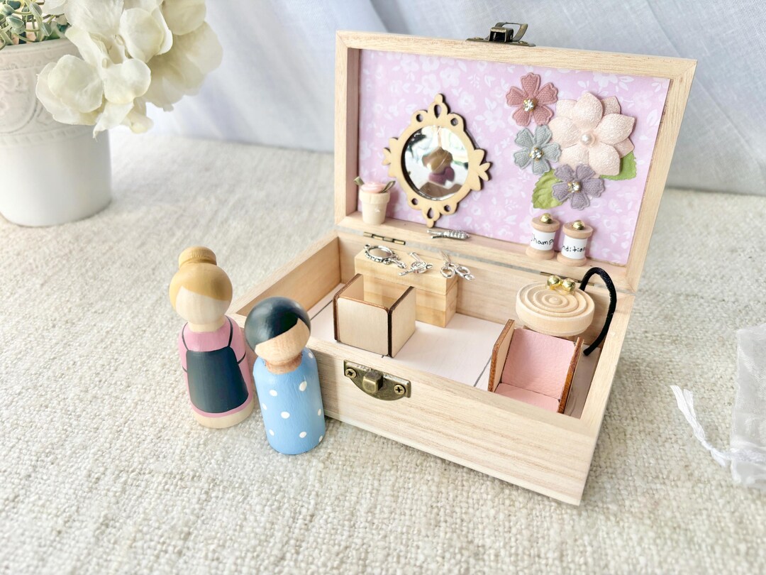 Hair Salon Peg Doll Playset, Travel Toy for Kids, Gift for Girls, Mini ...