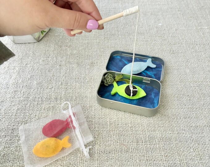 Mini Magnetic Fishing Playset in A Tin, Pocket Toy for Kids, Felt Fish ...