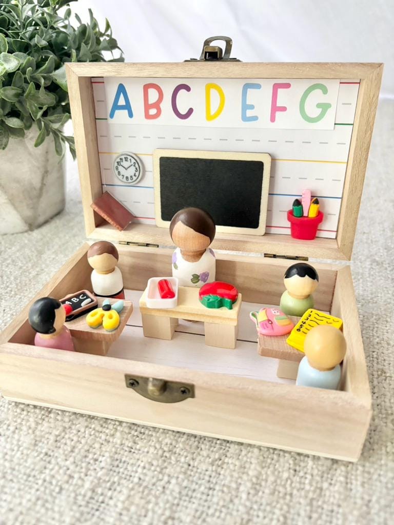 School House Peg Doll Playset, Teacher Gift, Play Classroom, Play ...