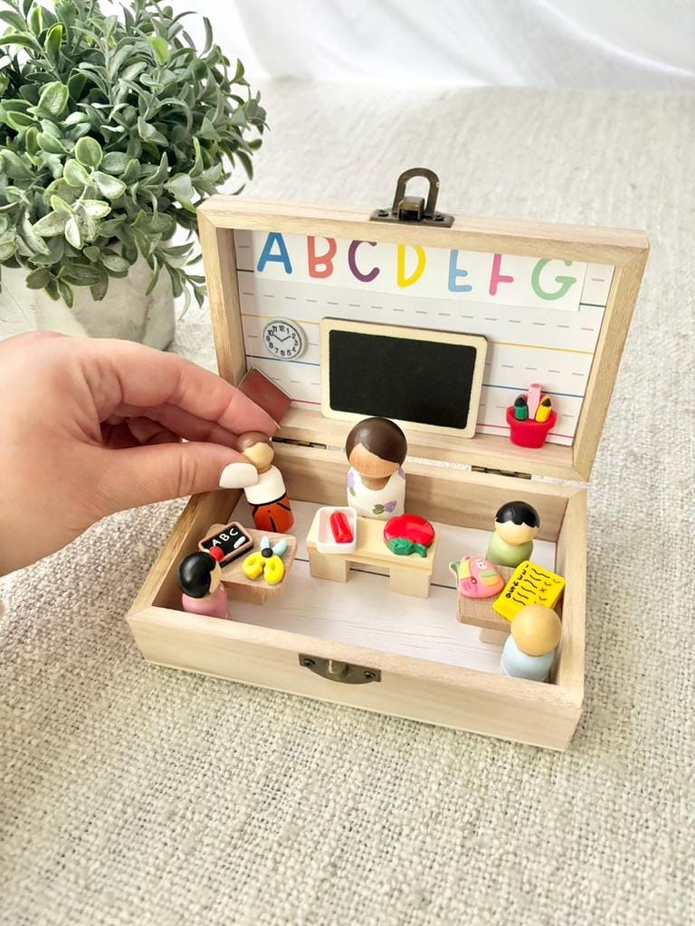 School House Peg Doll Playset, Teacher Gift, Play Classroom, Play ...