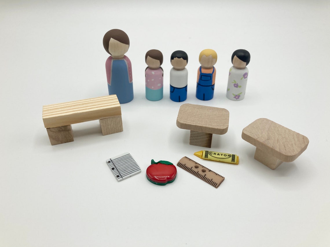 Peg People School Play Set Peg People Teacher Wooden Toy - Etsy