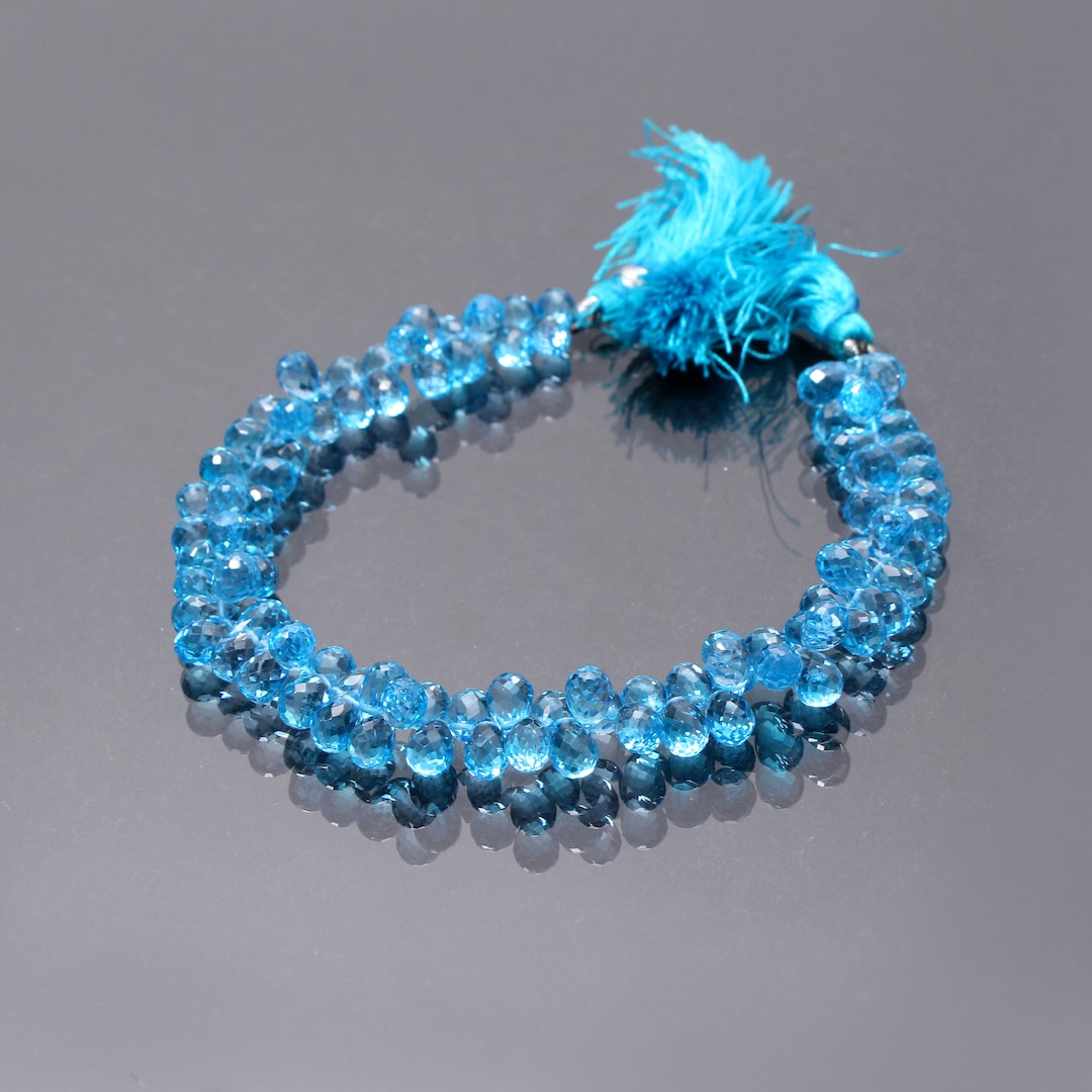 100% Natural Rare Swiss Blue Topaz Beads Strand-5mmx7mm Faceted Drop ...