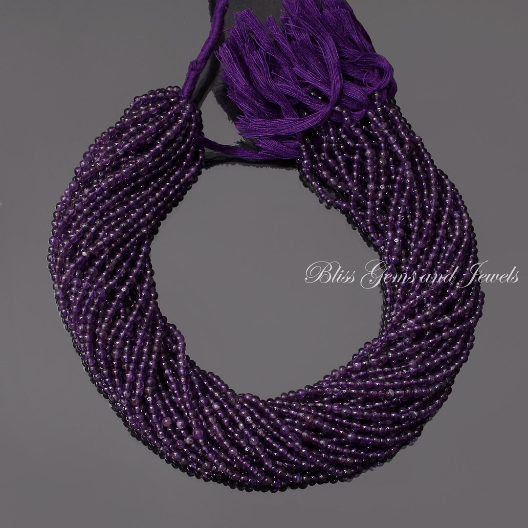 Natural Amethyst Smooth Round Beads 3.25mm/3.5mm, Purple Amethyst ...