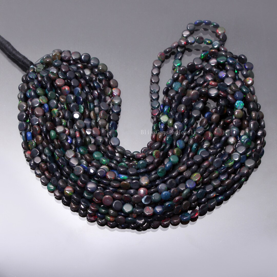 Natural Black Ethiopian Opal Smooth Round Coin Shape Beads, 6-6.5mm ...
