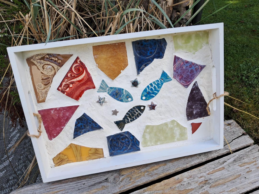 Decorative Tray With 70s Broken Tiles and Sea Motifs Unique Piece - Etsy
