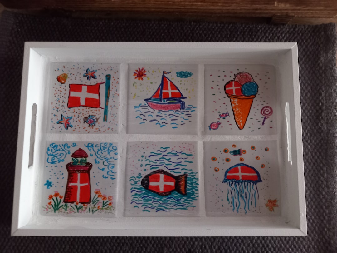 Decorative Tray With Hand-painted Tiles With Denmark Motifs - Etsy