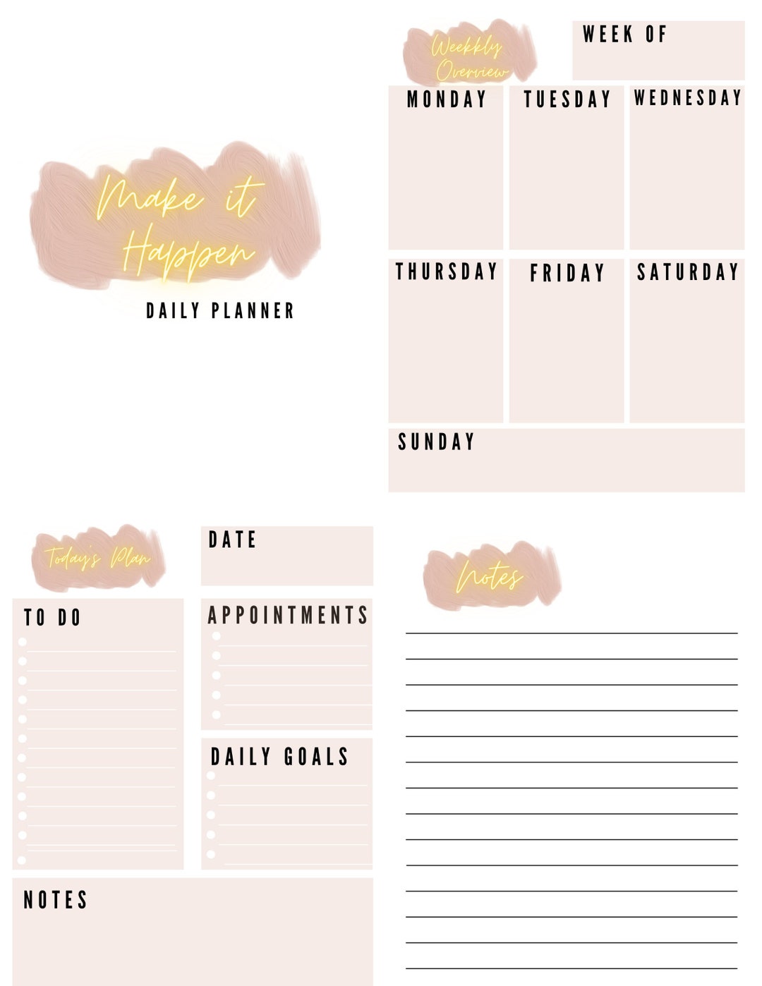 Printable Daily Planner and Weekly Planner Templates, Undated - Etsy