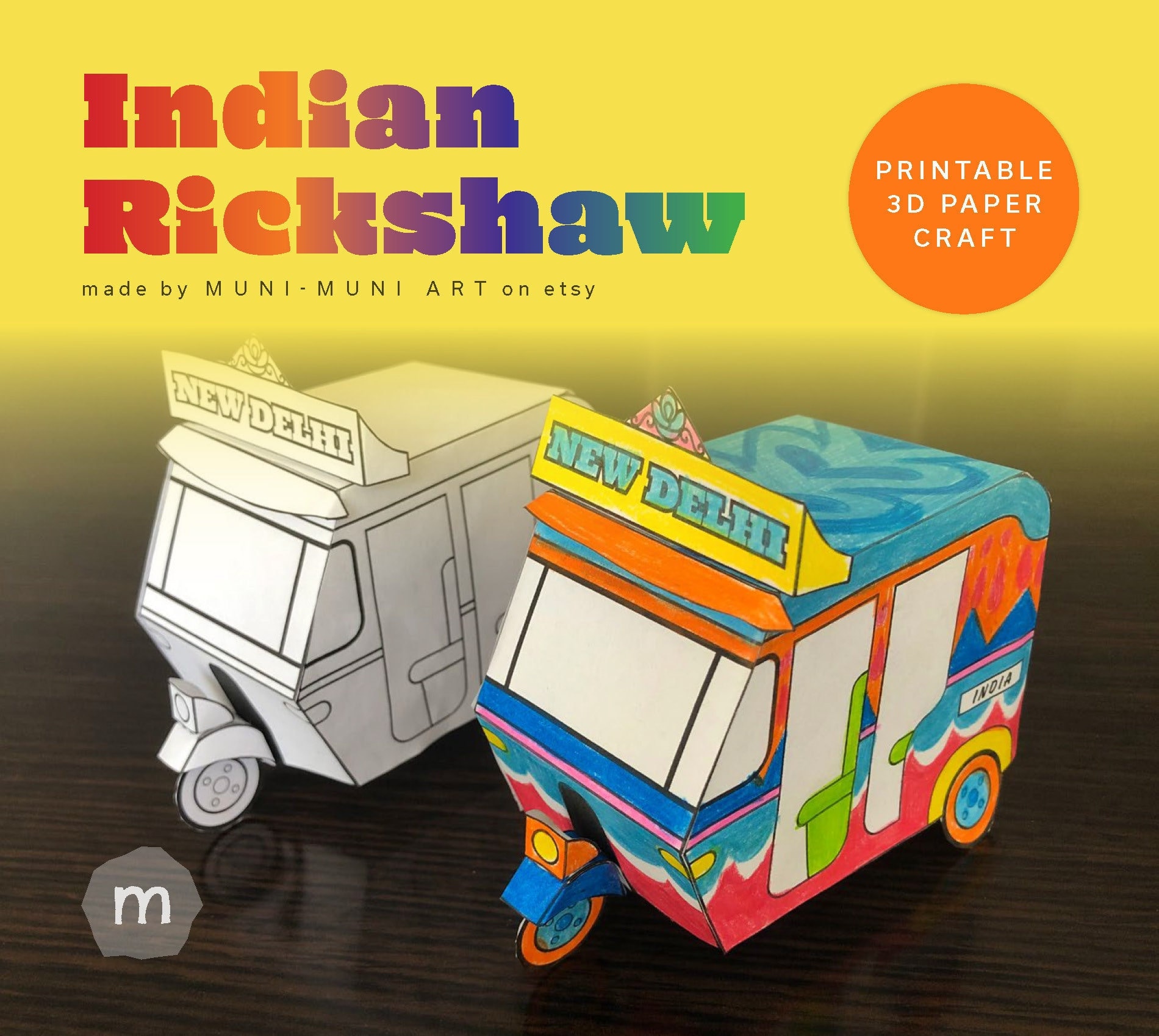 Indian Rickshaw or Tuktuk 3D Paper Craft - Printable PDF - Etsy