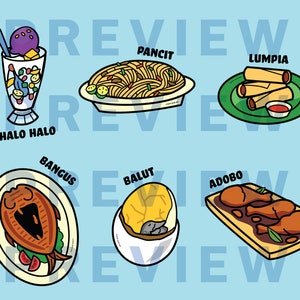 Filipino Food Clip Art Set of 6 - Lumpia, Pancit, Balut, Adobo, Bangus ...