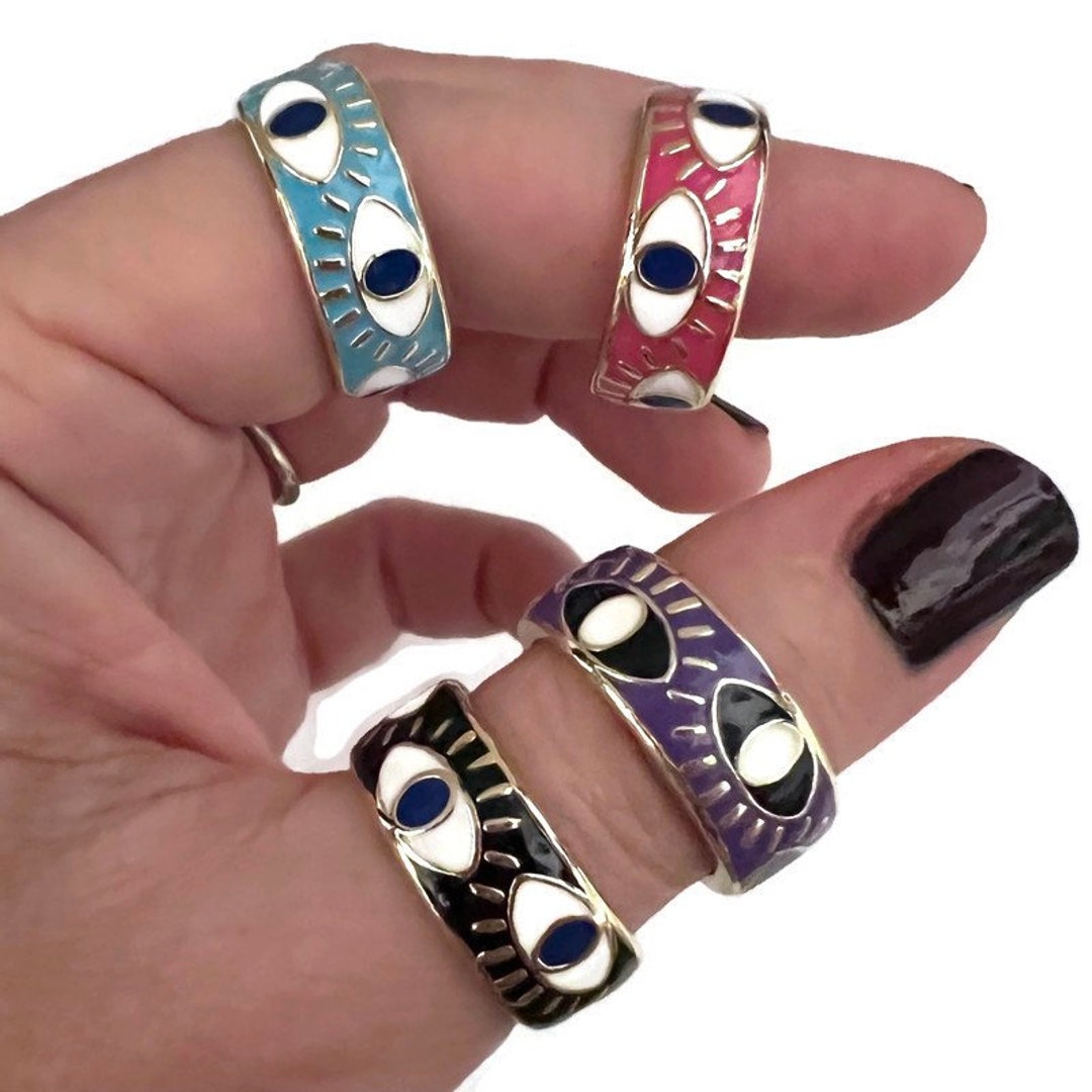 Enamel and Gold Eye Ring - Etsy