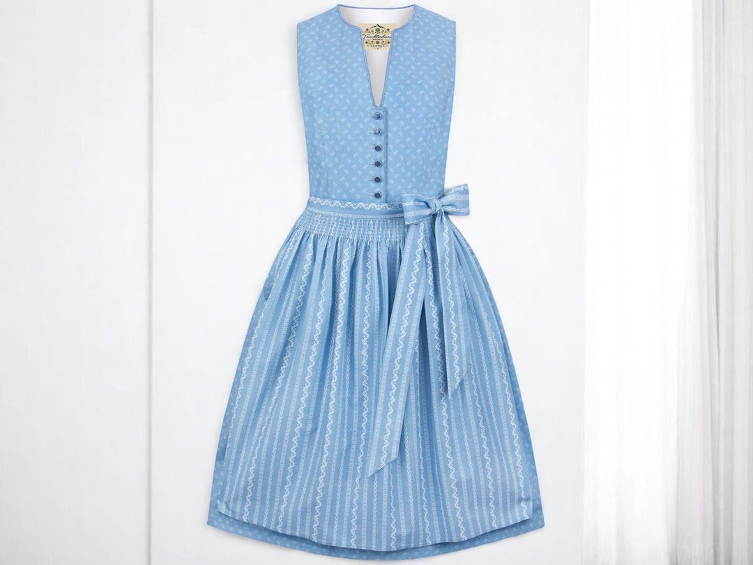 Light Blue Dirndl – High-necked Cotton Dirndl / Skirt Length 70 Cm ...